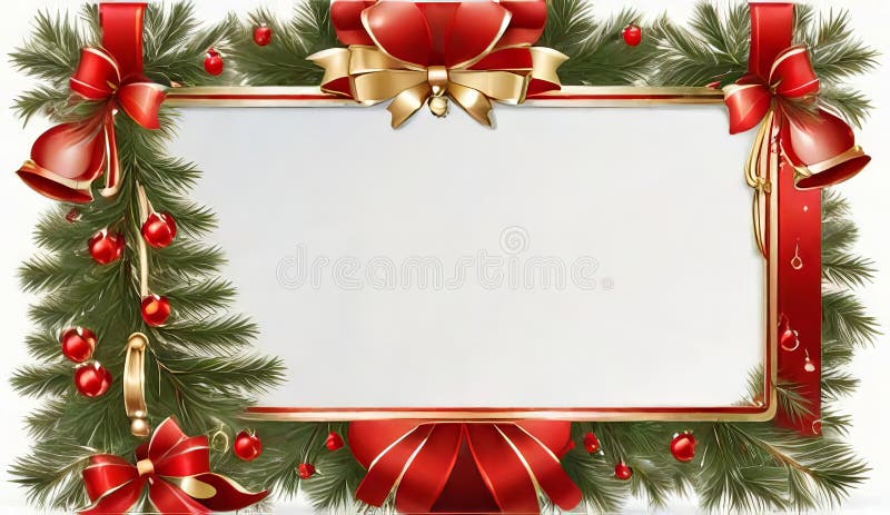 Authentic Sparkling Fir-Tree Rectangle Frame with Red Bow and Bells ...