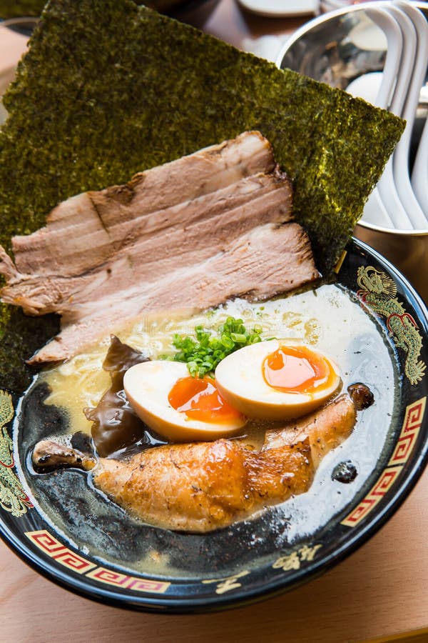 Spicy Black Pepper Chicken with Pork Cha Siu Ramen Stock Photo - Image ...
