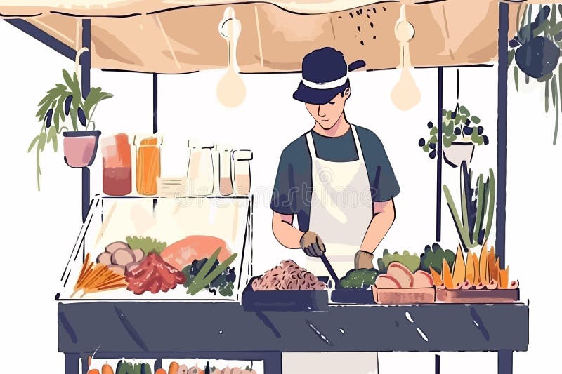 Authentic Street Food Preparation Scene Isolated Vector Style Stock ...