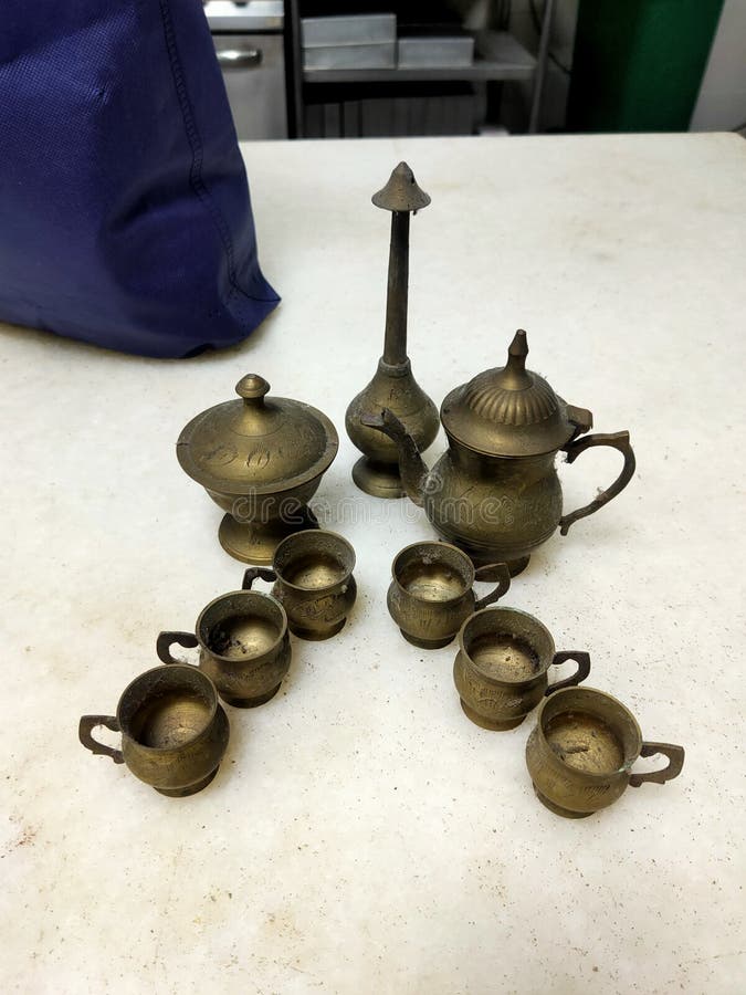 Authentic brass tea set stock image. Image of brass - 217052271