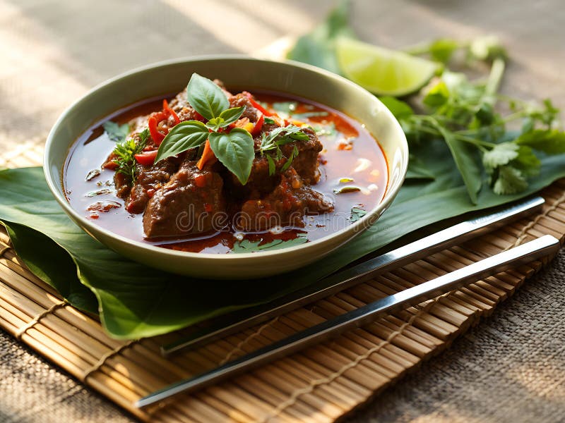 Authentic Thai Beef Curry with Basil and Red Chilies Stock Image ...