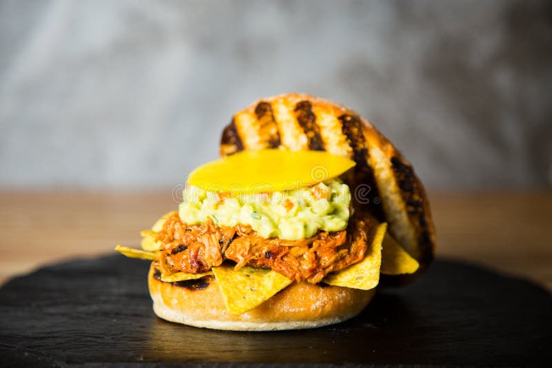 Authentic Top Quality American Pulled Pork Burger Stock Image Image Of Authentic Ketchup