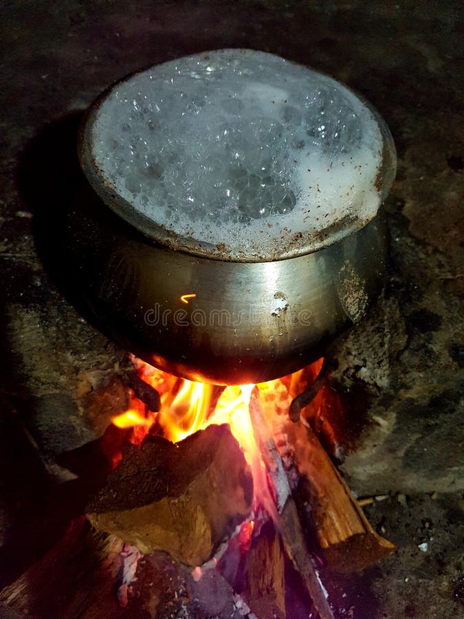 Authentic Traditional Cooking with Firewoods Stock Photo - Image of ...