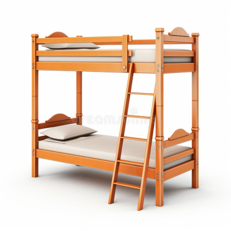 Authentic Unpolished Bunk Bed with Intricate Woodwork on White ...