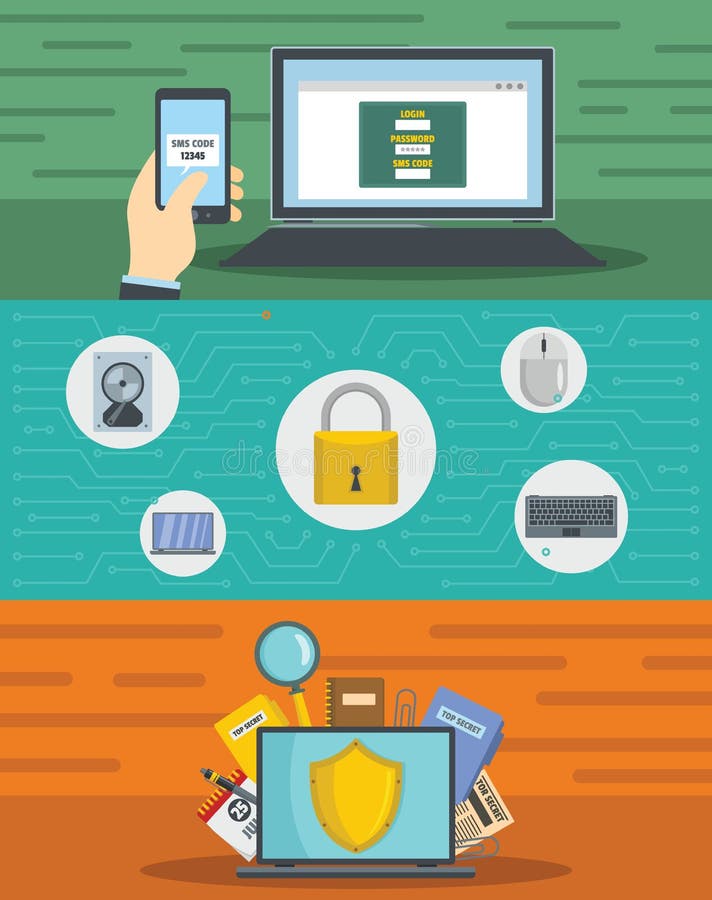 Authentification Banner Concept Set, Flat Style Stock Illustration ...