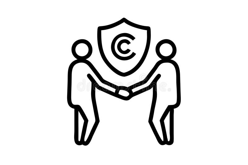 Author and Artist in Front of a Copyright Shield Shaking Hands in a ...