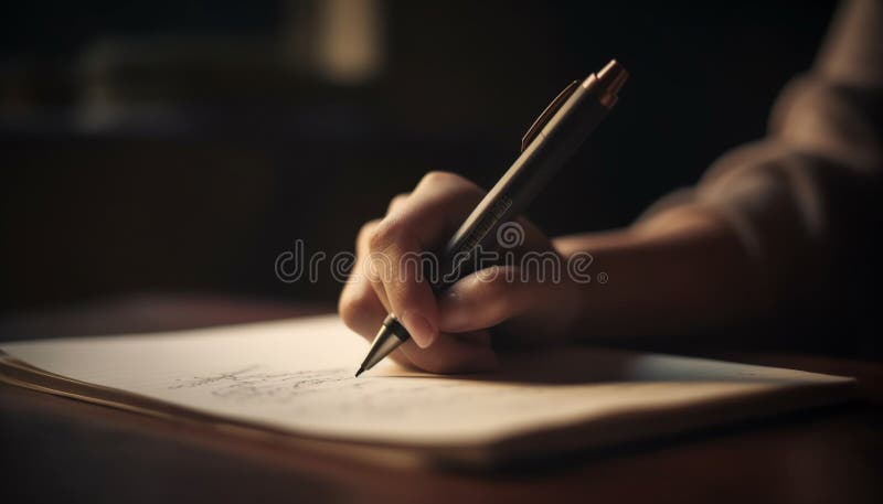 The Author Hand Scribbles Ideas on Old Fashioned Paper with Ink ...