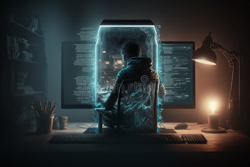 Author Sitting in Front of Pc, Artificial Intelligence Writing Text ...