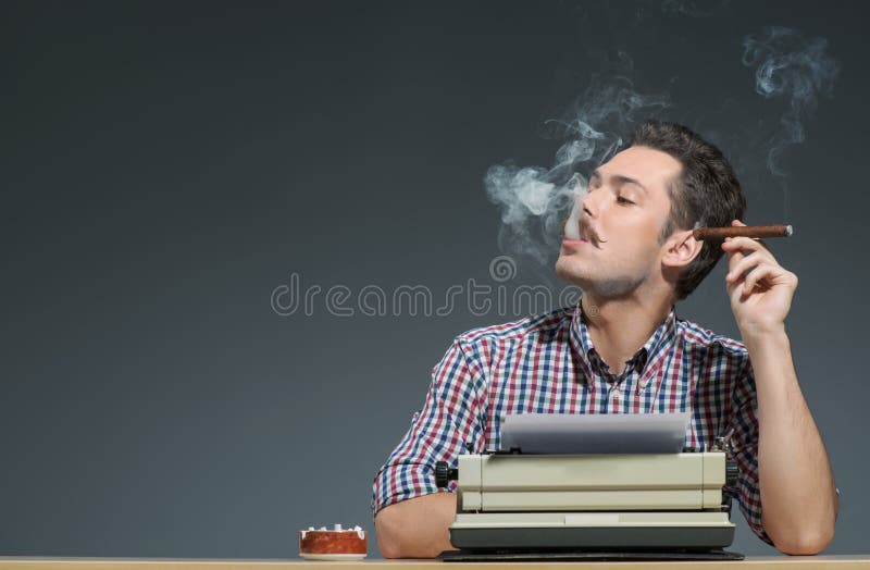 Author Smoking Cigar at Typewriter Stock Image - Image of concepts ...