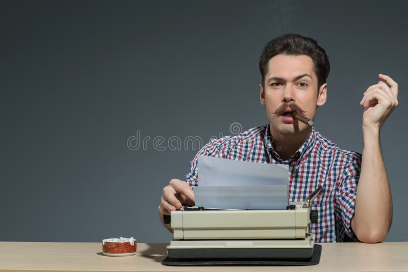 Author Smoking Cigar at Typewriter Stock Image - Image of author ...