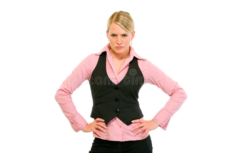 Authoritative Business Woman with Hands on Hips Stock Photo - Image of ...