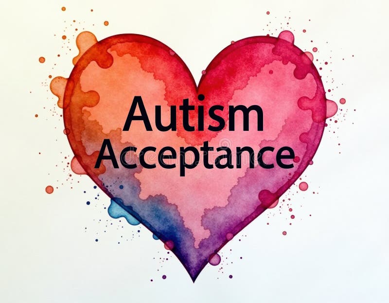 Autism Acceptance Watercolor Heart Stock Illustration - Illustration of ...