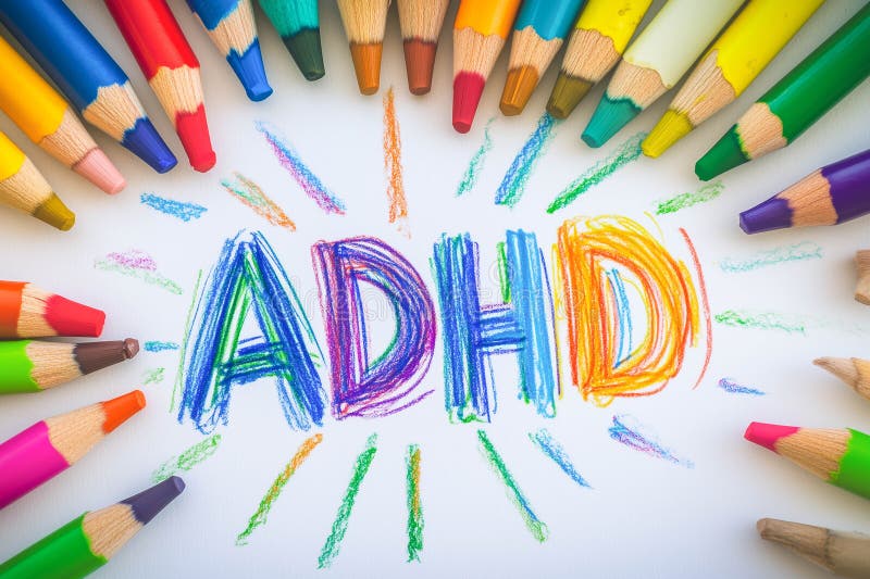 AUTISM, ADHD, Written with Colored Pencils Stock Illustration ...