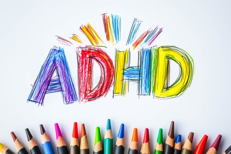 AUTISM, ADHD, Written with Colored Pencils Stock Illustration ...