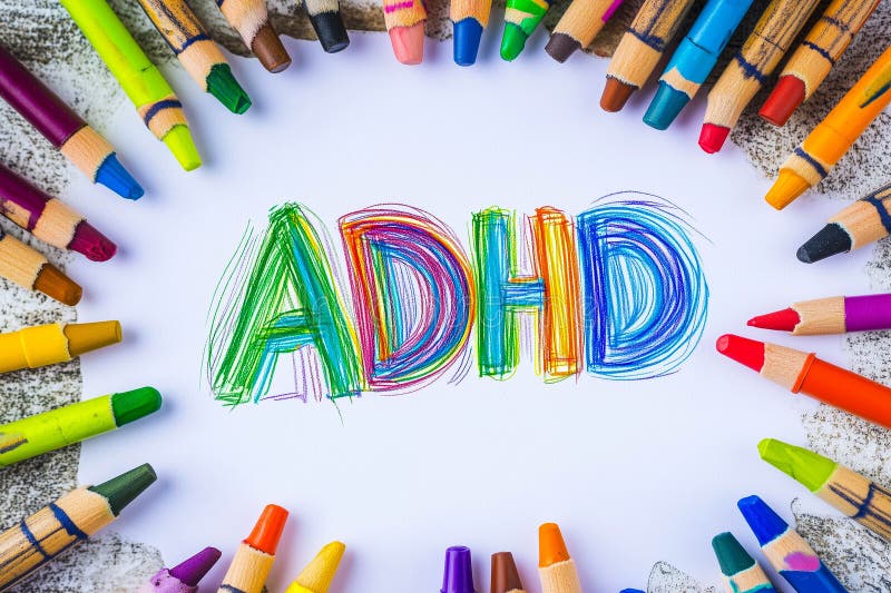 AUTISM, ADHD, Written with Colored Pencils Stock Illustration ...