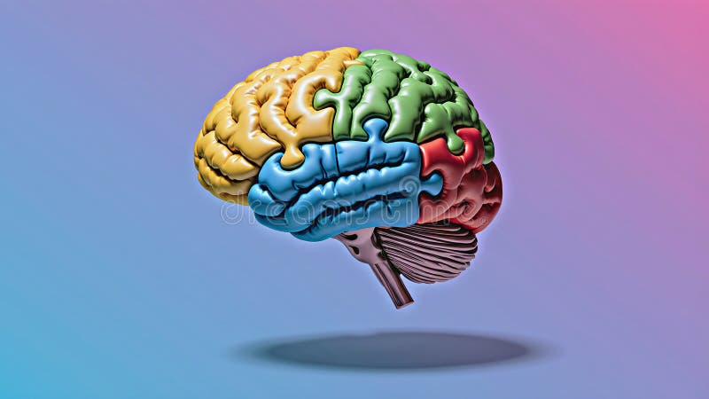 Autism Awareness - Colorful Puzzle 3D Brain on Clean Blue Background ...