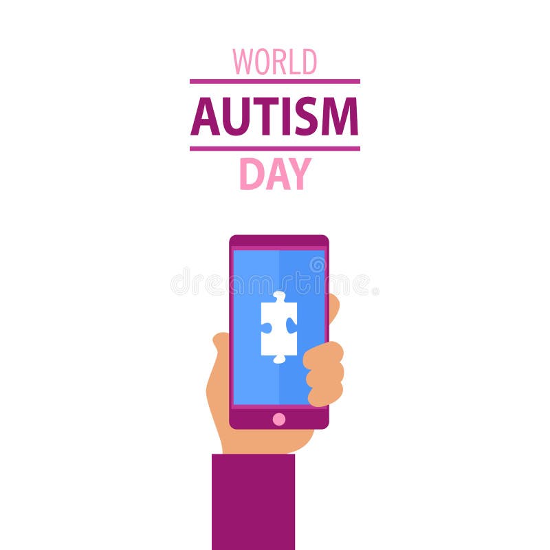 Autism Awareness Concept and Human Hand Keeps Phone. Stock Vector ...