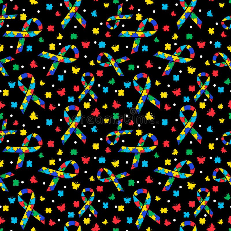 Autism Awareness Ribbons and Butterflies Seamless Pattern Stock Vector ...