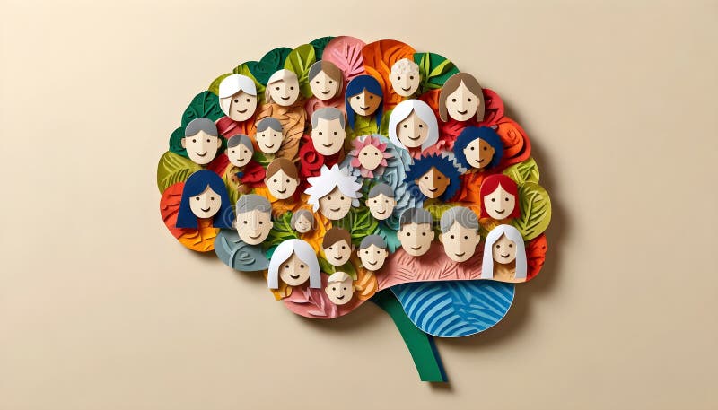 Autism Brain with Diverse Faces in Paper Cut Style Stock Illustration ...