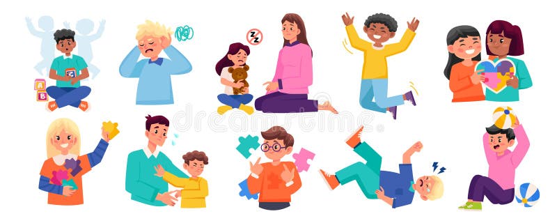 Autism Characters in Flat Design Stock Illustration - Illustration of ...