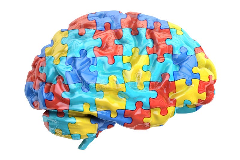Autism Concept, Brain from Colored Puzzles, 3D Rendering Stock ...