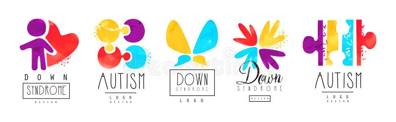 Autism and Down Syndrome Bright Logo Design Template Vector Set Stock ...