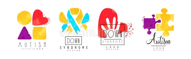 Autism and Down Syndrome Bright Logo Design Template Vector Set Stock ...