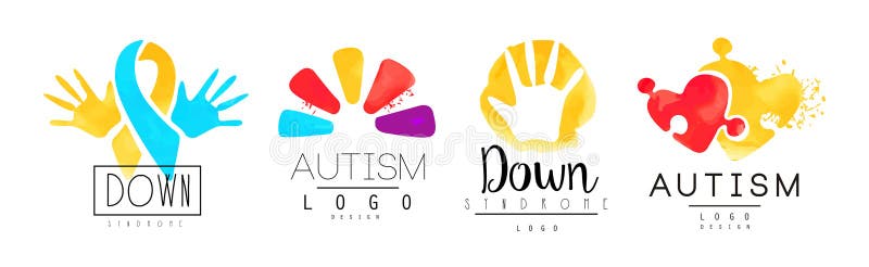 Autism and Down Syndrome Bright Logo Design Template Vector Set Stock ...