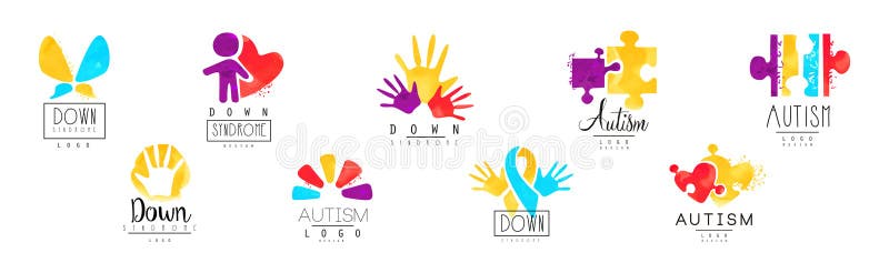 Autism and Down Syndrome Bright Logo Design Template Vector Set Stock ...