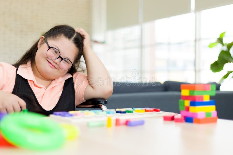 Autism Girl with Learning Practice at Home Stock Image - Image of ...