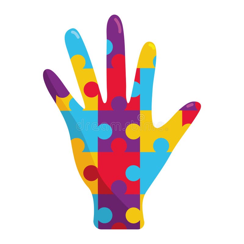 Autism Puzzle in Hand Shape Stock Vector - Illustration of struggle ...