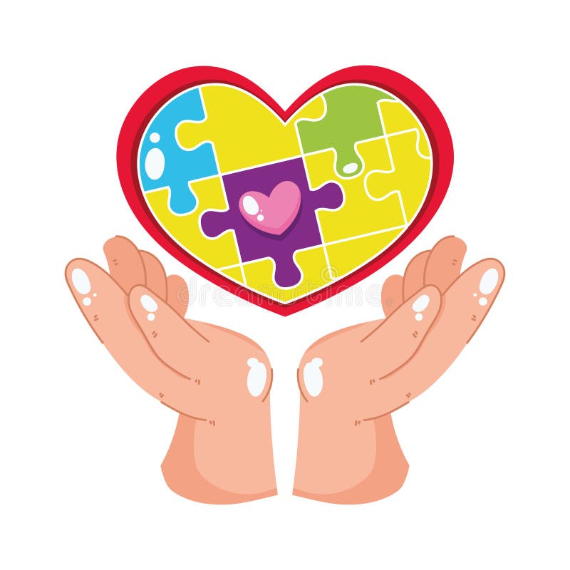 Autism Puzzle Heart in Hands Stock Vector - Illustration of piece ...