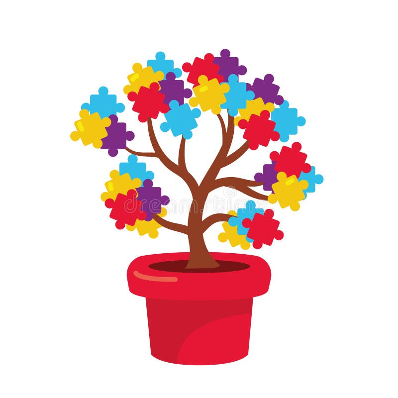 Autism Puzzle in Tree Shape Stock Vector - Illustration of isolated ...