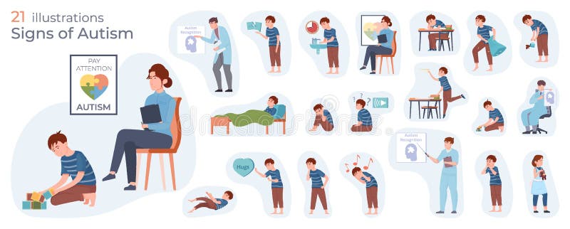 Autism Signs Flat Icons stock vector. Illustration of game - 251729112