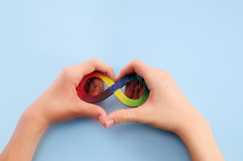 Autistic Boy Hands and Rainbow Eight Infinity Symbol. Autism Awareness ...