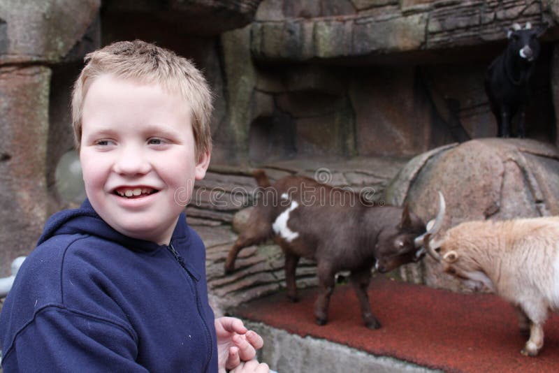 Autistic Boy at the Petting Zoo Stock Photo - Image of goat, goats ...