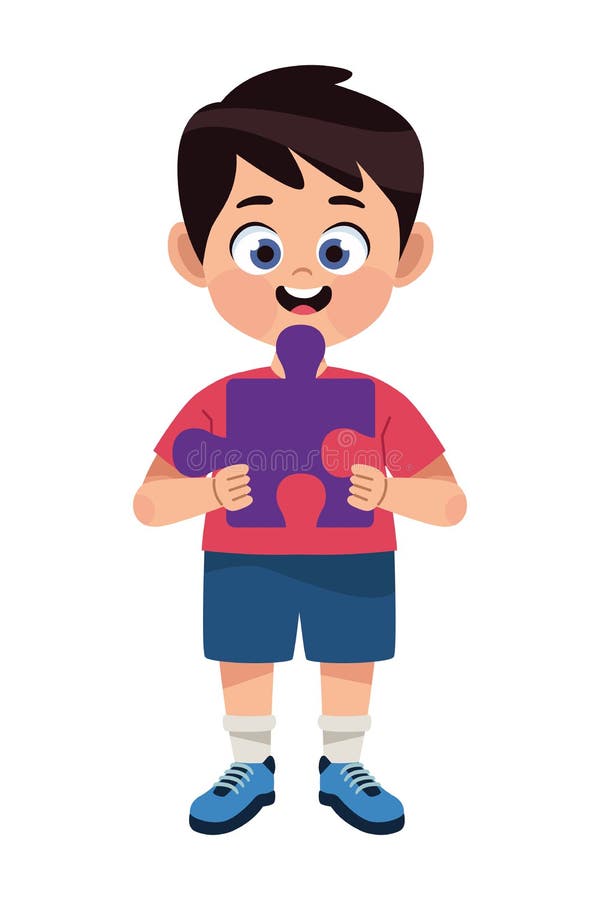 Autistic boy with puzzle stock vector. Illustration of puzzle - 242178731