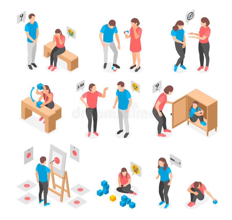 Autistic Characters in Isometric View Stock Illustration - Illustration ...