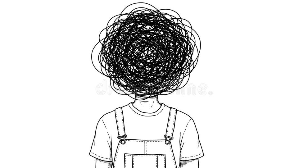 Autistic Child with Tangled Scribble Head Symbolizing Mental Overload ...