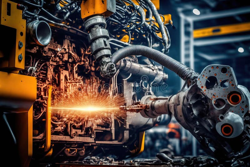 On the Auto Assembly Line, the Welding Arm is in Use Stock Illustration ...