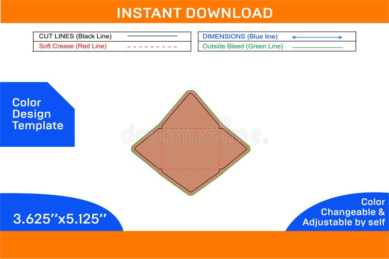 Contour Envelope Die Line Template, 3D Envelope Design and Editable ...