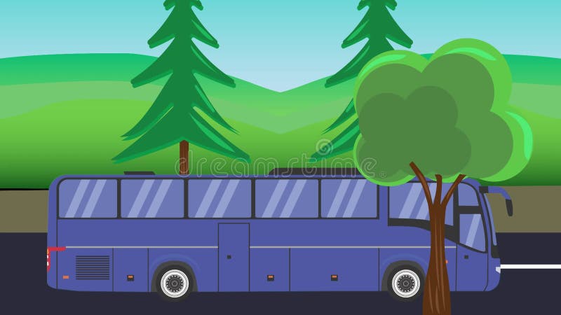 Auto Bus Running on the Way Cartoon Animation, Rural Area Background ...