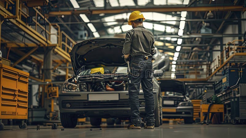 Auto Car Engineer Doing Work, Car Engineer at the Workstation with ...