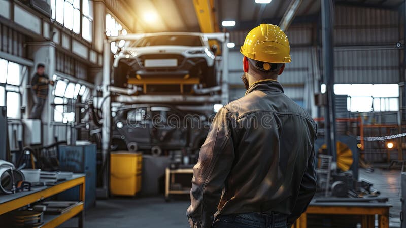 Auto Car Engineer Doing Work, Car Engineer at the Workstation with ...