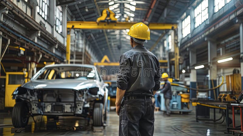 Auto Car Engineer Doing Work, Car Engineer at the Workstation with ...