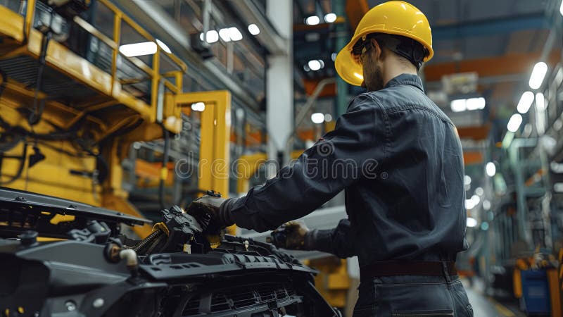 Auto Car Engineer Doing Work, Car Engineer at the Workstation with ...