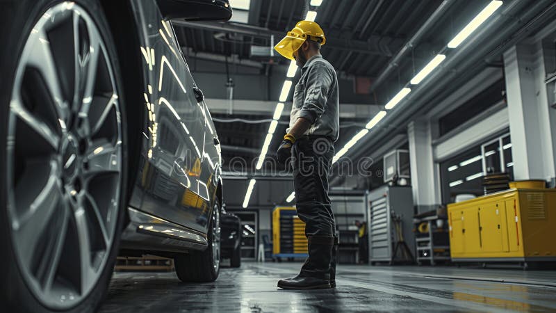 Auto Car Engineer Doing Work, Car Engineer at the Workstation with ...