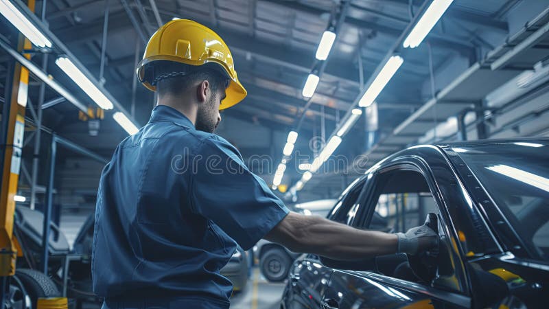 Auto Car Engineer Doing Work, Car Engineer at the Workstation with ...