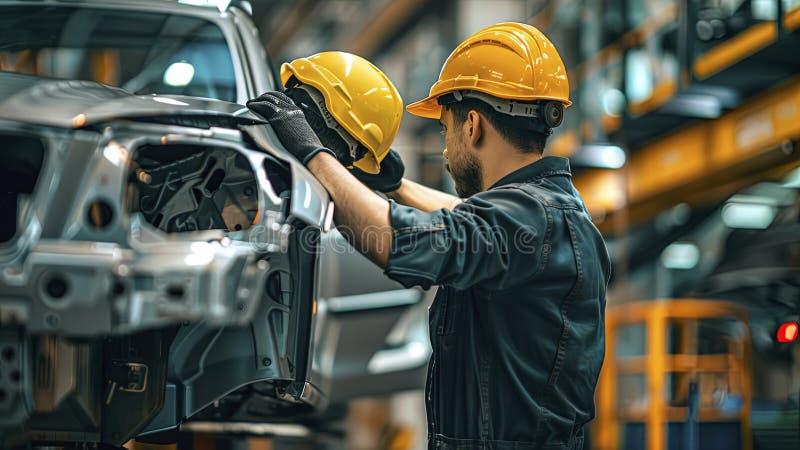 Auto Car Engineer Doing Work, Car Engineer at the Workstation with ...