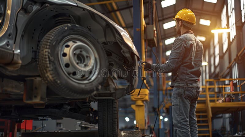 Auto Car Engineer Doing Work, Car Engineer at the Workstation with ...